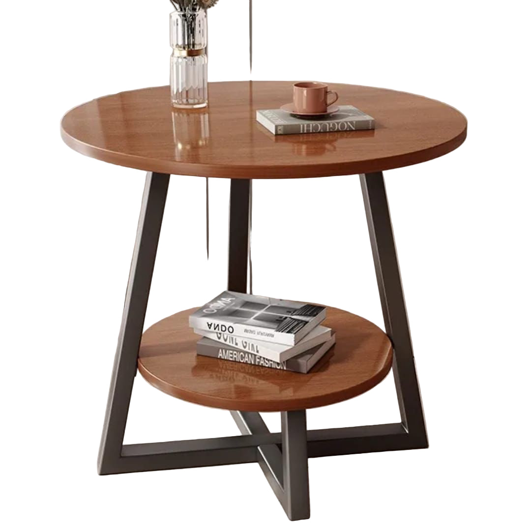 Modern Double Layer Round Side Table – MDF Top with Metal Frame ...